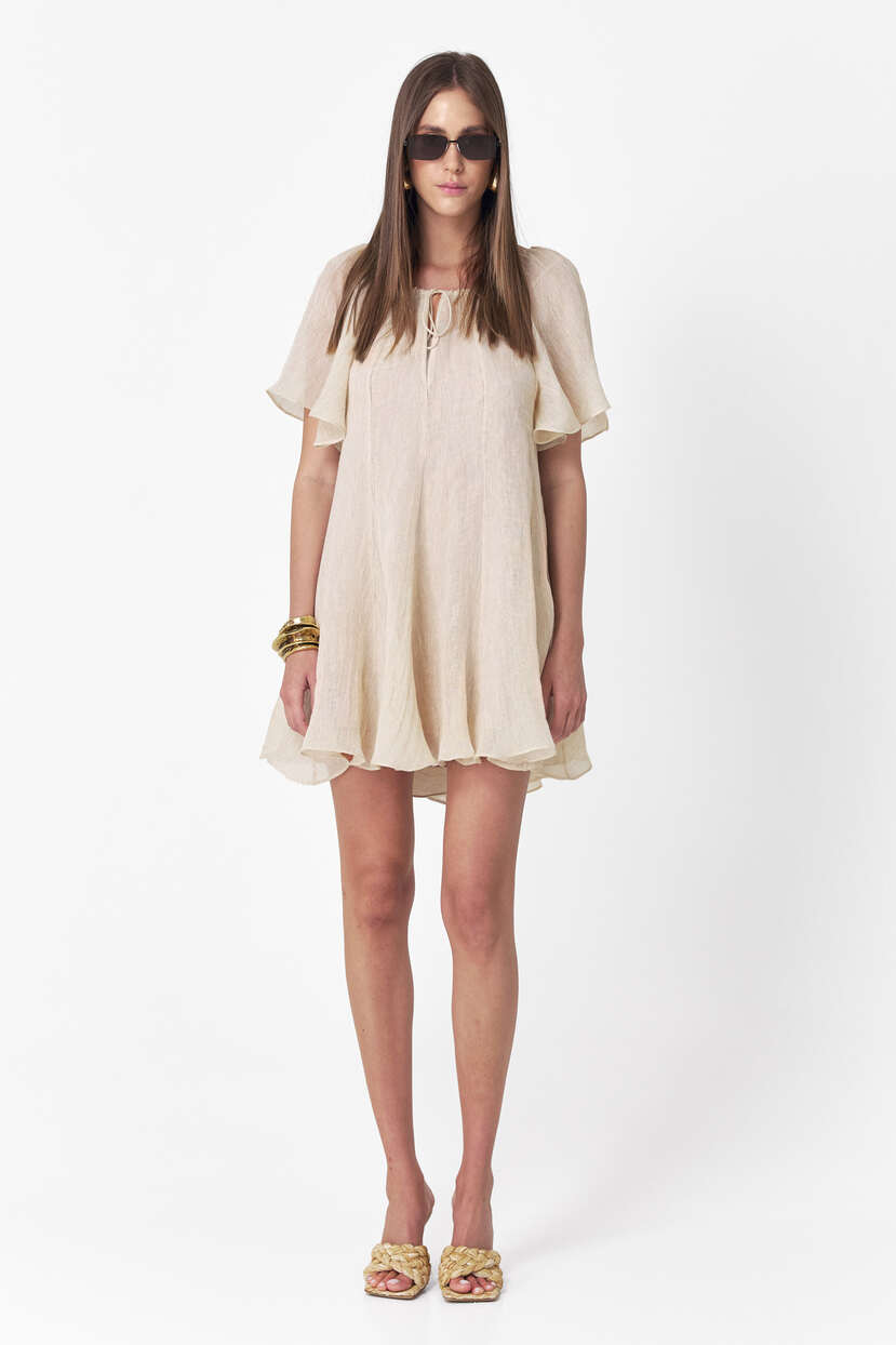 Light Beige Linen Dress With Loose Cut - PNK Casual