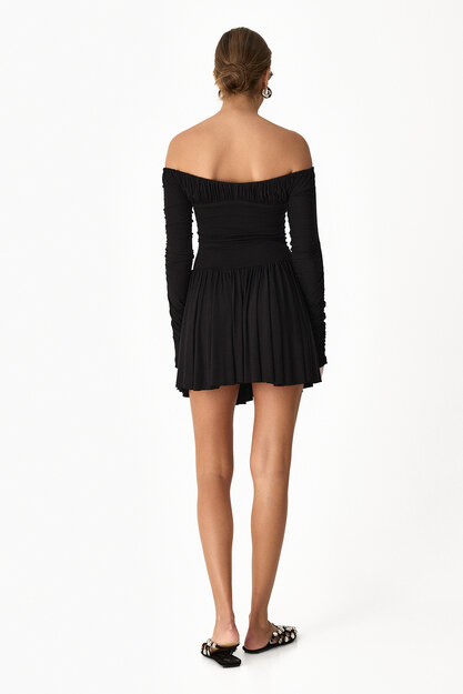 Black Mini Dress With Bare Shoulders - PNK Casual